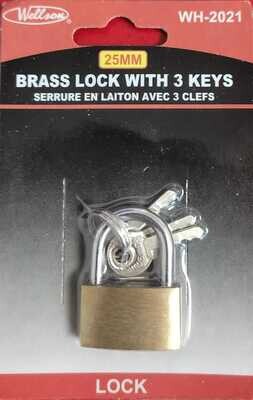 Wellson Brass lock 25MM with 3 keys pack of 1. – Zoom-X International