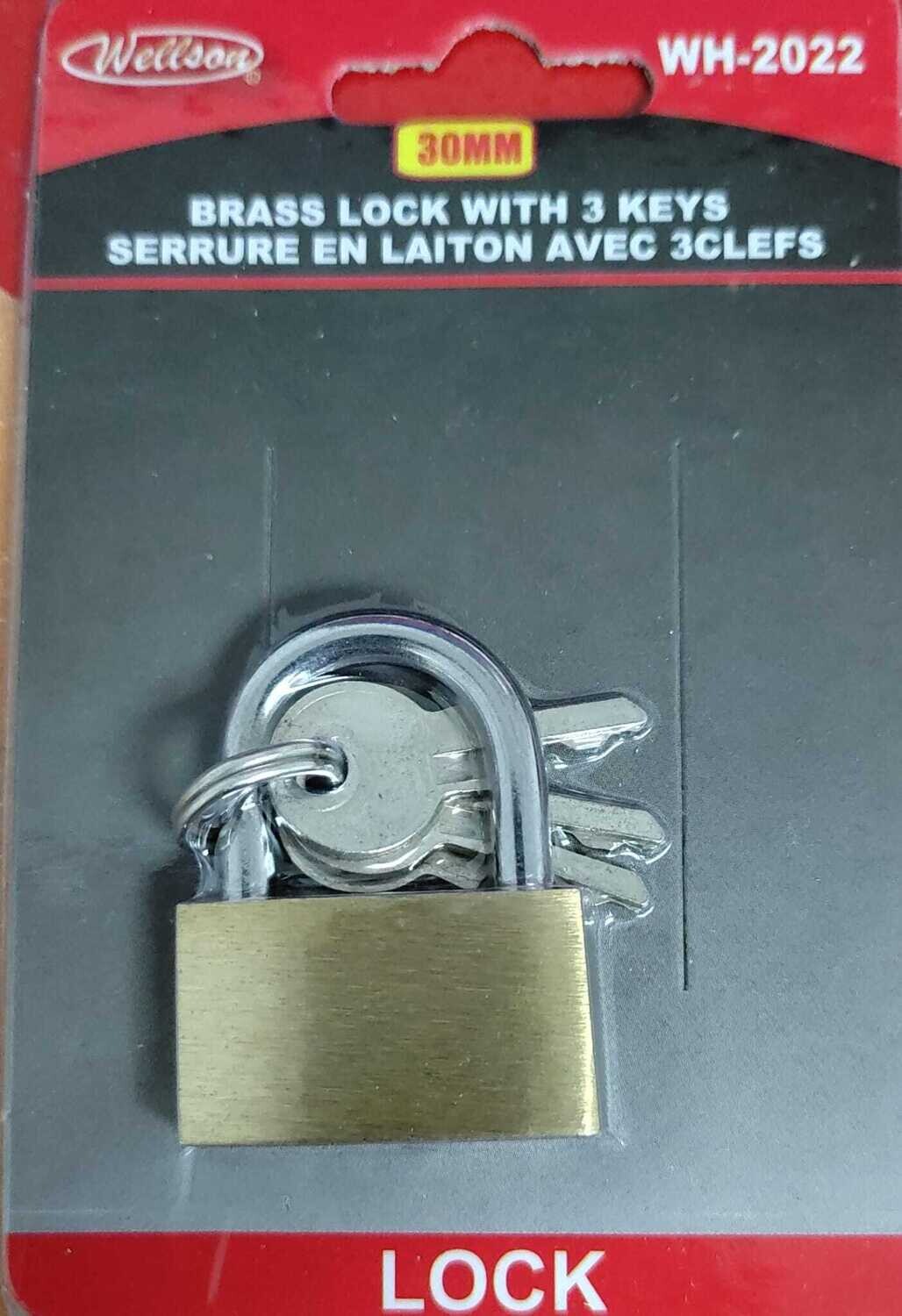 Wellson Brass Lock 30MM with 3 keys pack of 1. – ZoomX International