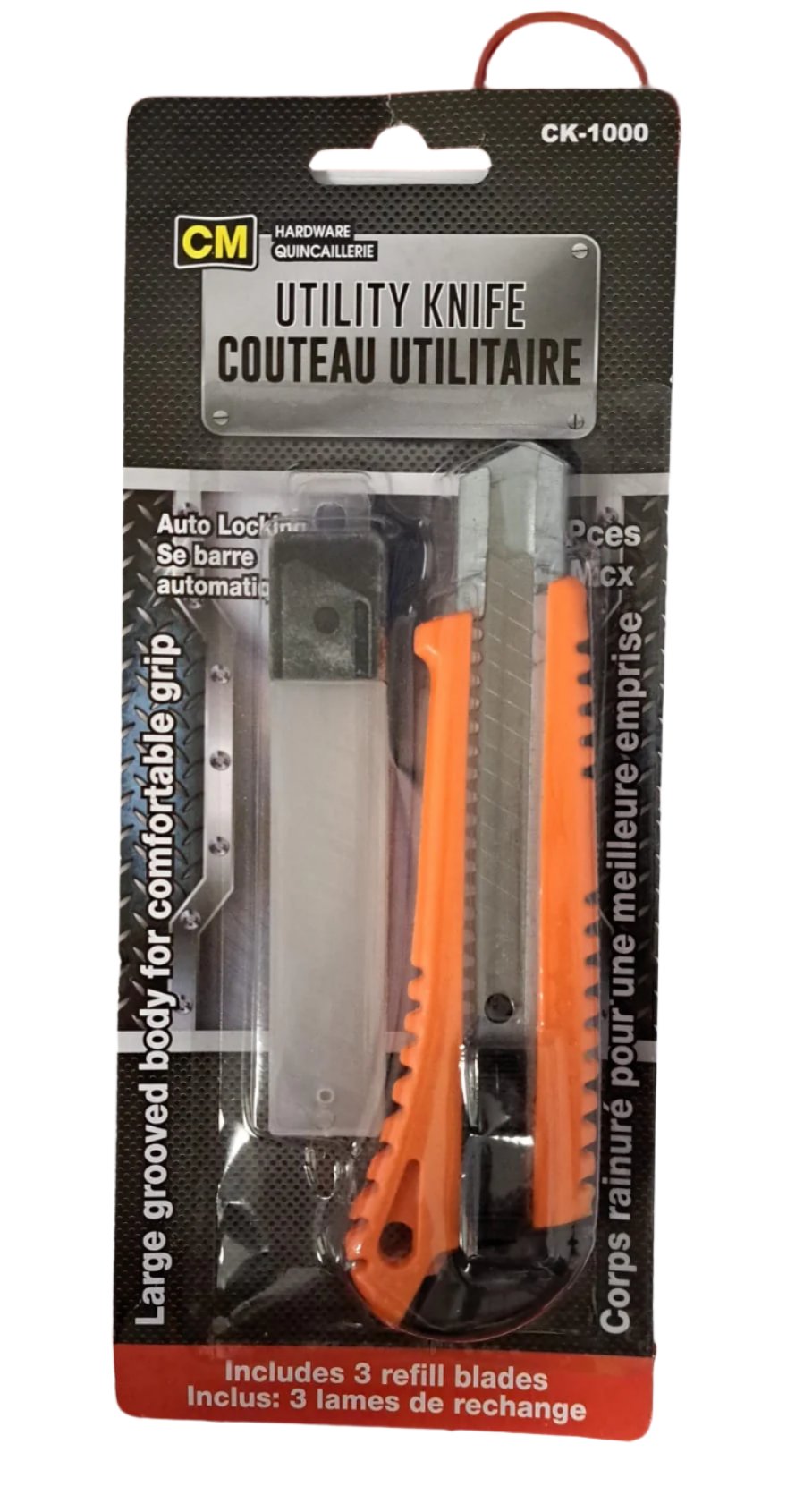 UTILITY Knife Large Grooved Body For Comfortable Grip Includes 3 refil ...
